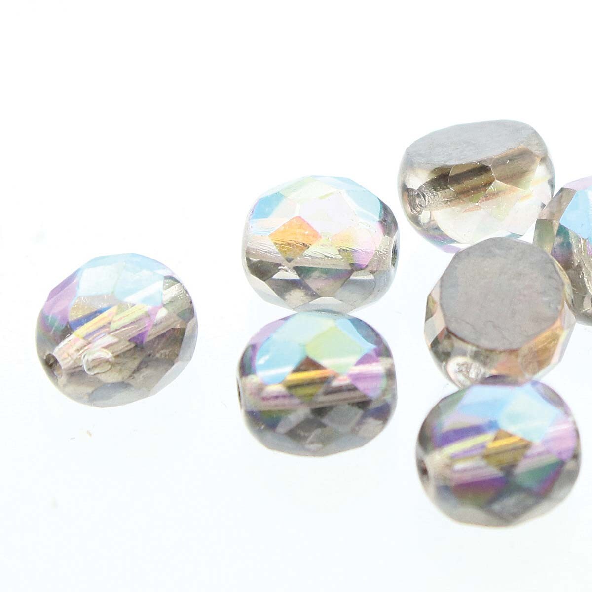 Half Fire Polish Czech Glass Cabochon Beads - Crystal Graphite Rainbow ...