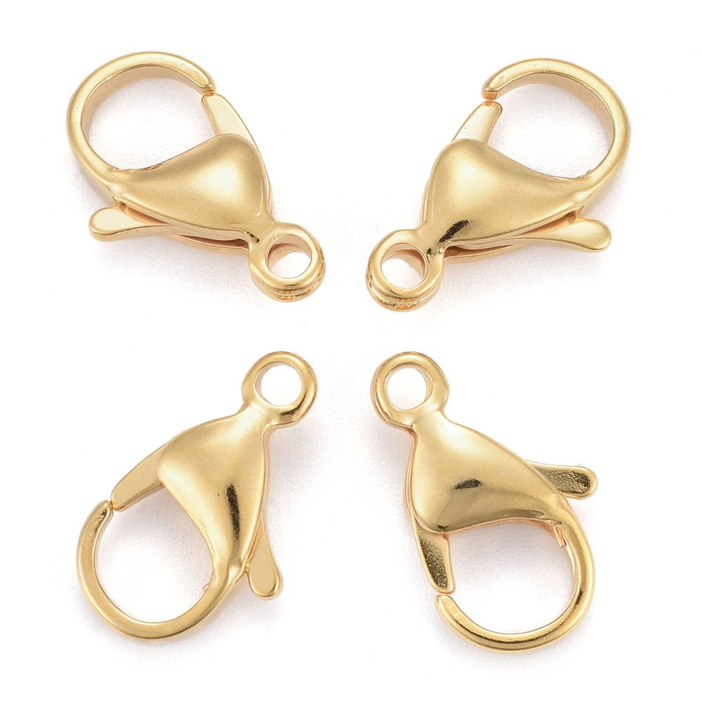 24KT Gold Plated Stainless Steel 15mm Lobster Claw Clasps - 4Pcs ...