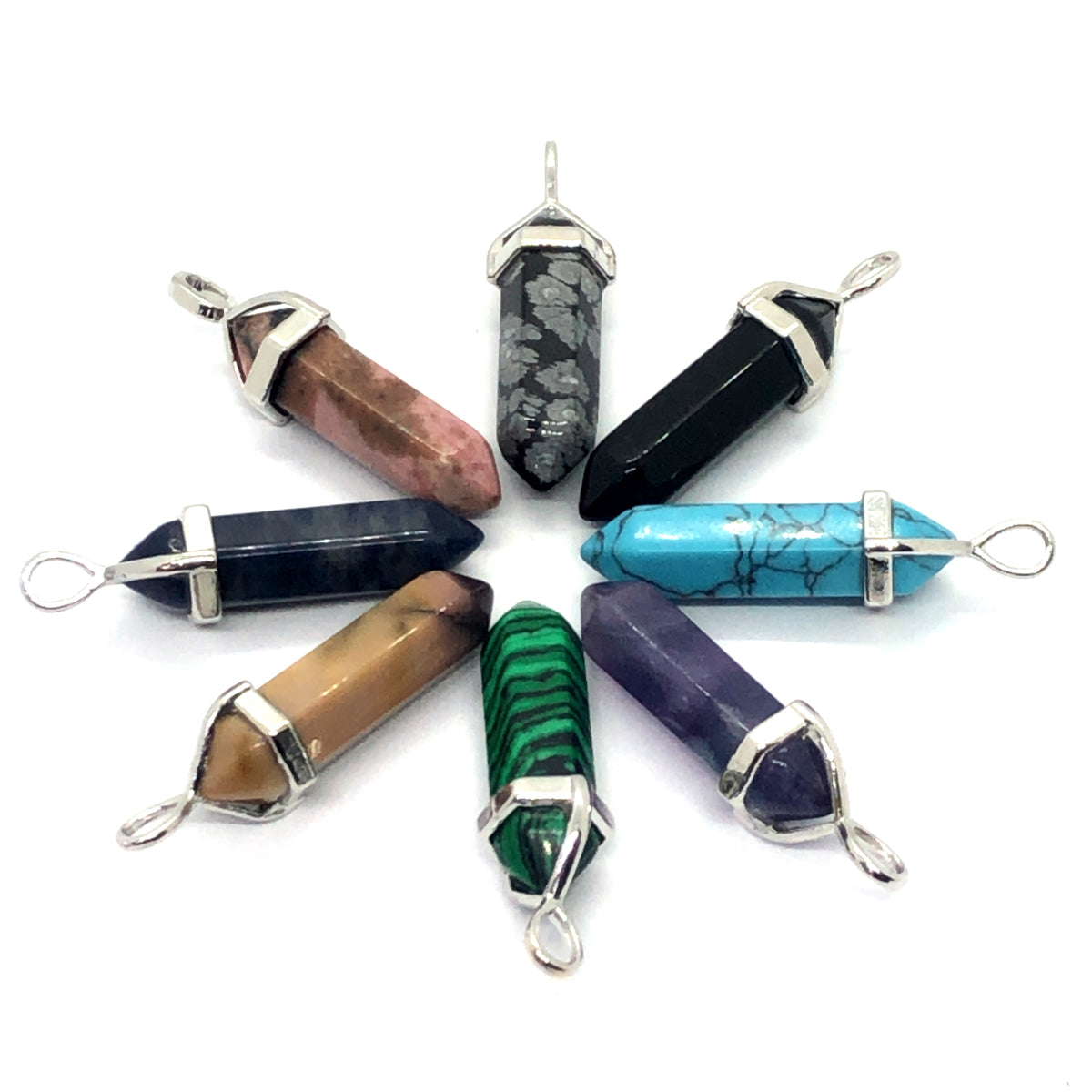 Natural Gemstones Bullet Pendants with Silver Frame - 32x8mm ...